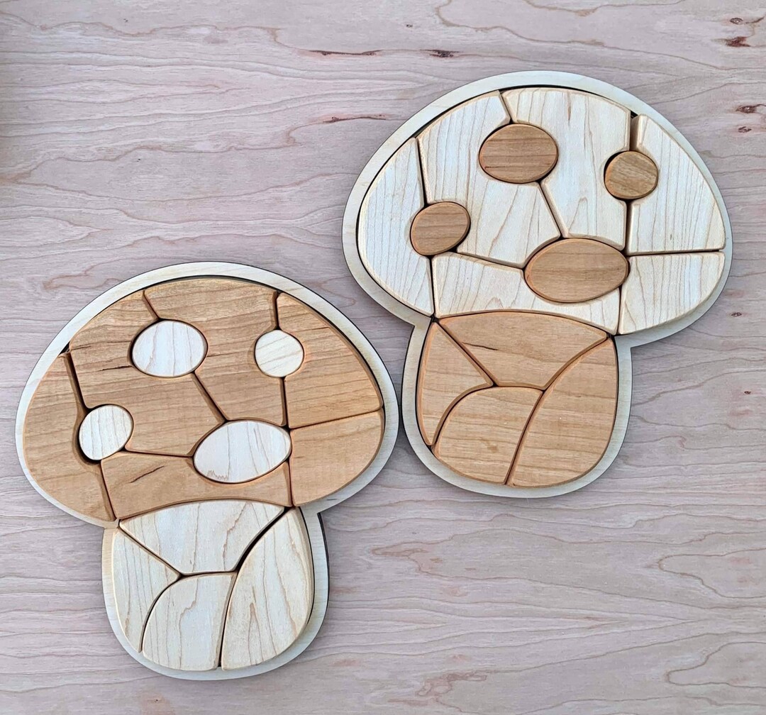 Wooden Mushroom Puzzle, Chunky Blocks Puzzle, Nature Building Blocks ...
