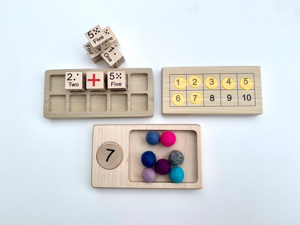 Math Set Wooden Ten Frame Wooden Sand Tray Counting Set - Etsy