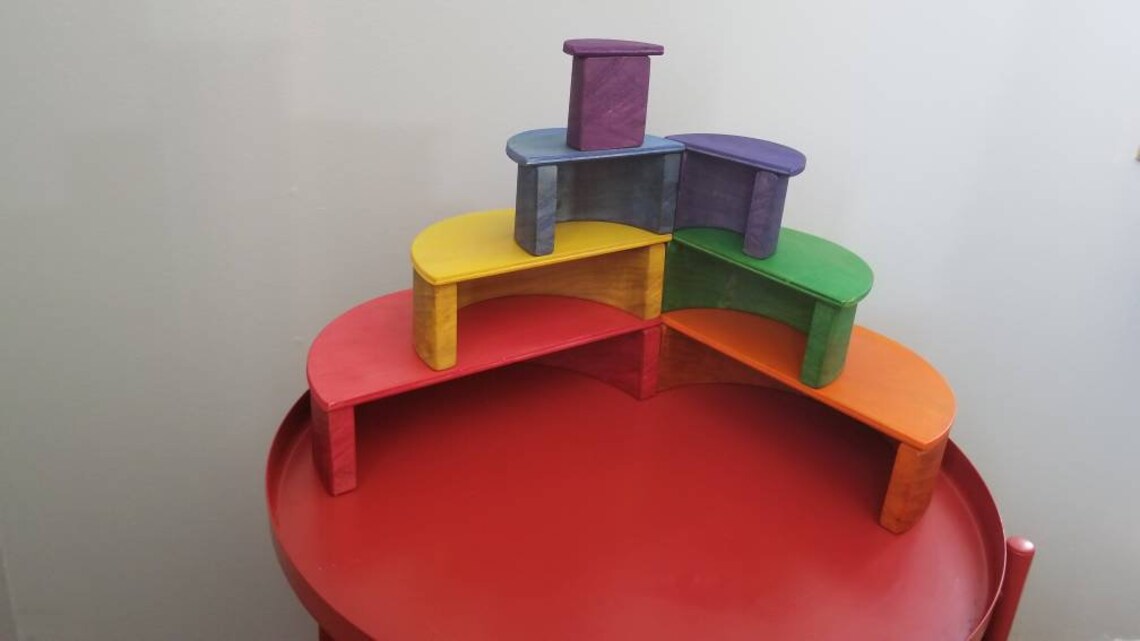 Wooden Rainbow and Building Plate Set Rainbow Stacker Half - Etsy