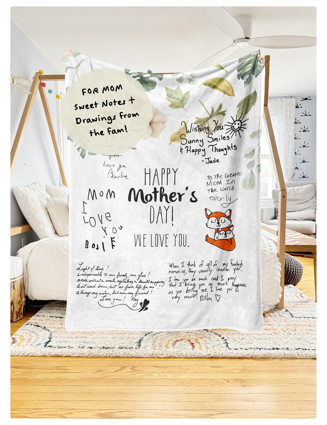Happy Mother's Day Notes and Art on Blanket Gift From Kids Personalized ...