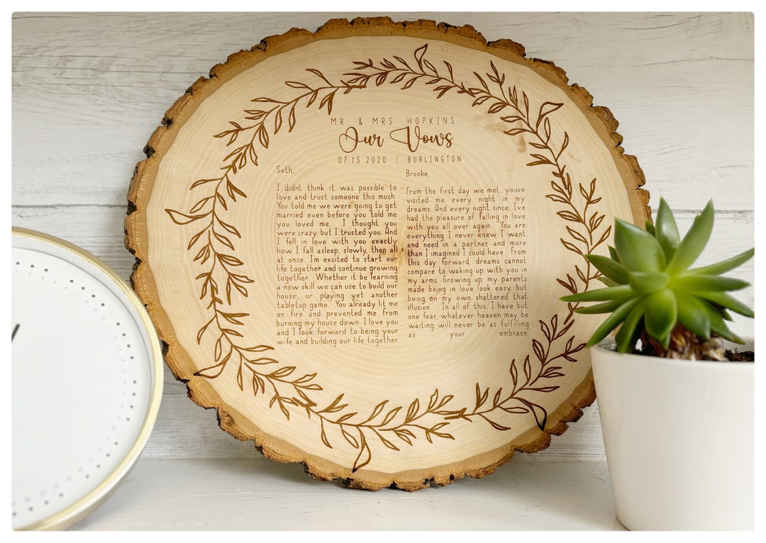 Your Wedding Vows | Custom Engraved Vows on Wood | Live Edge Wood | 5th ...