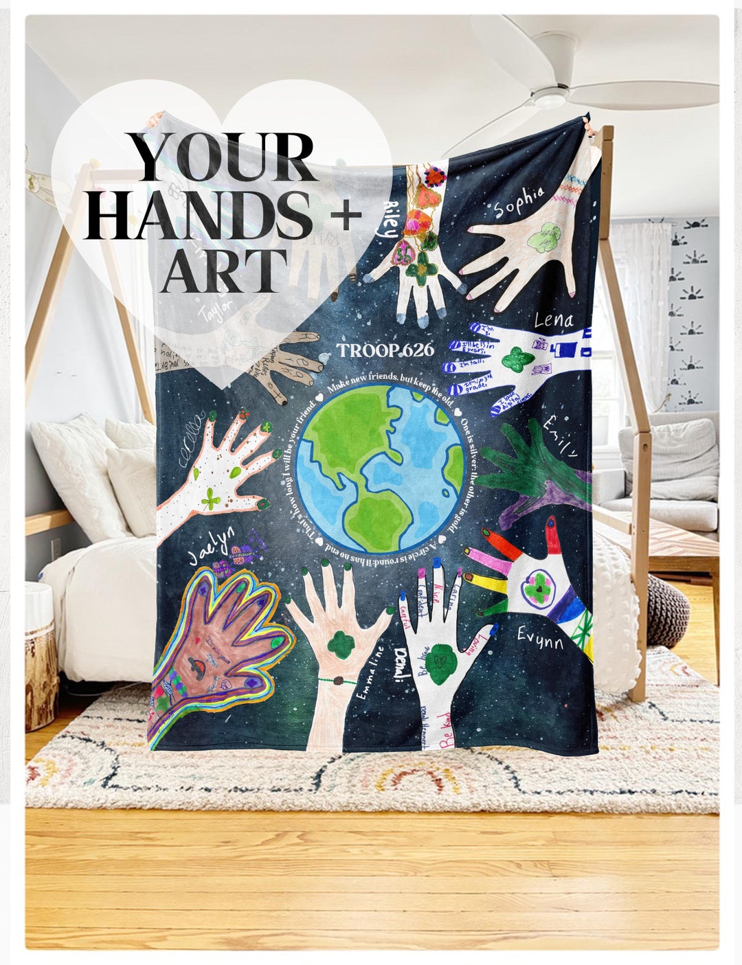 Year End Girl Scout Gift | Troop Handprint | Blanket | Thank You Custom ...