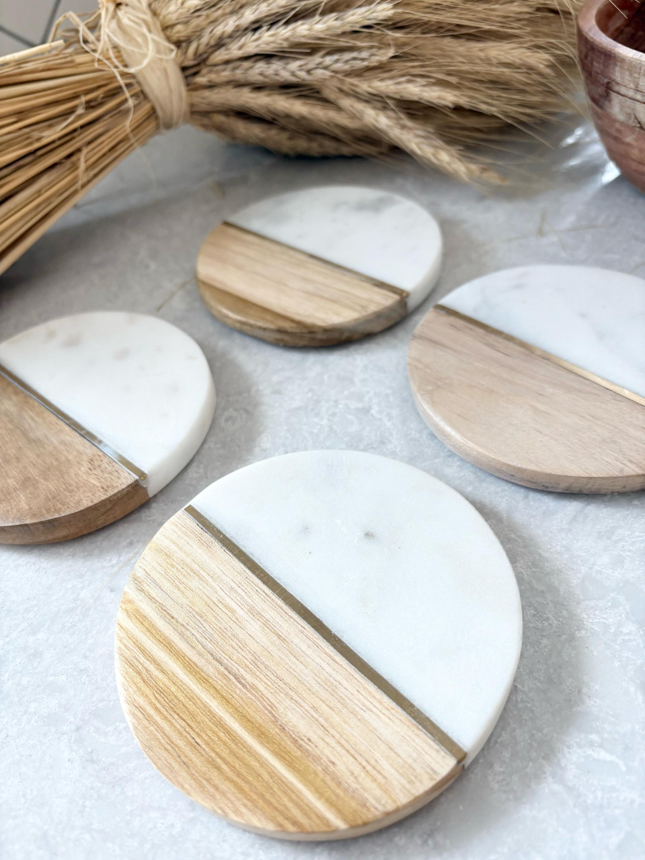 Personalized Marble & Wood Coasters: Engraved Family Name, Set of 4 - Etsy