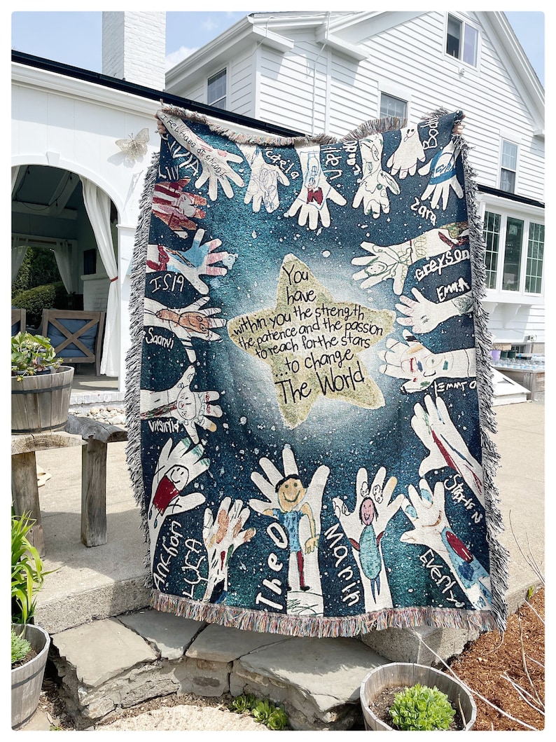 Year End Teacher Gift | Class Handprints Blanket | Custom Farewell Gift ...