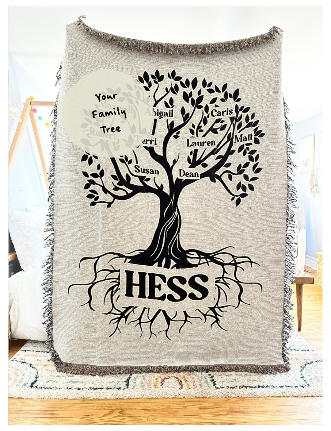Personalized Names on Family Tree Blanket - Woven Blanket - Family Tree ...