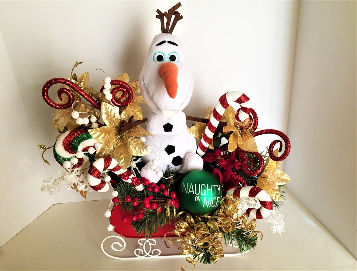Snowman Floral Arrangement Large Olaf Floral Centerpiece - Etsy