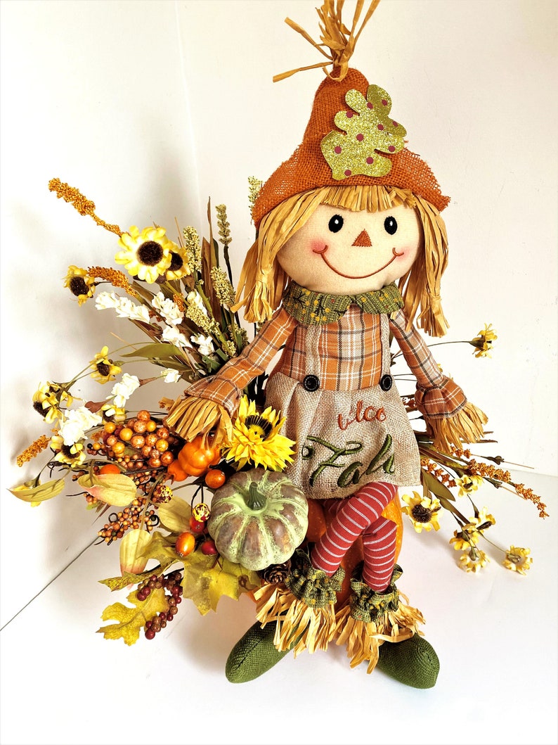 Girl Scarecrow Floral Arrangement Fall Floral Arrangement Etsy