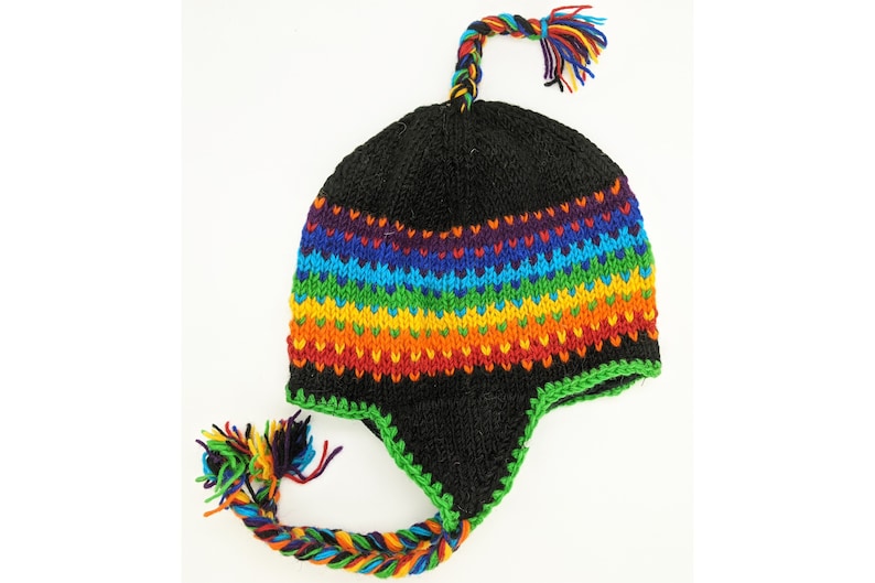 Unisex Rainbow and Black Winter Hat in Pure Wool With Ear Flap - Etsy