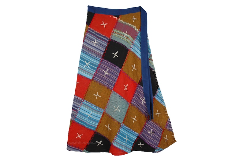 Solids and Stripes Colors Patchwork Wrap Skirt With Embroidery - Etsy