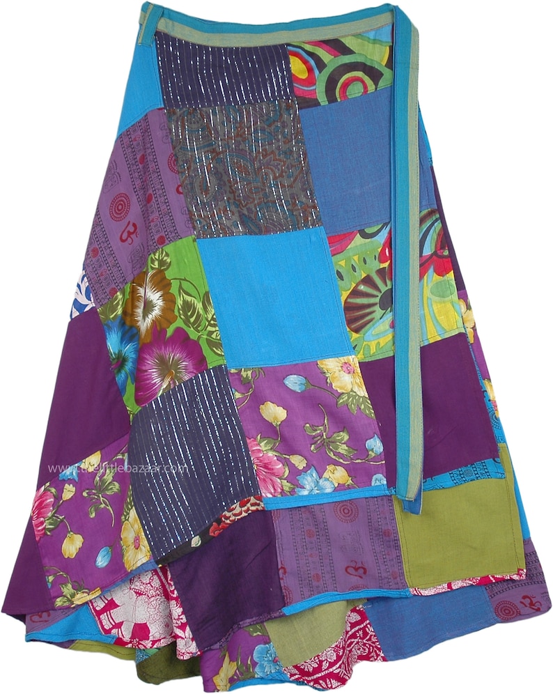 Plus Size Blue Patchwork Floral and Solids Cotton Summer Wrap Around ...