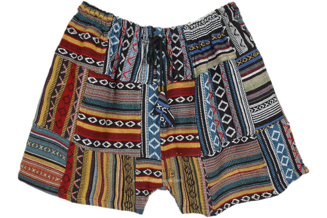 Summer Patchwork Hippie Boho Thick Cotton Shorts in Multicolor Handmade ...