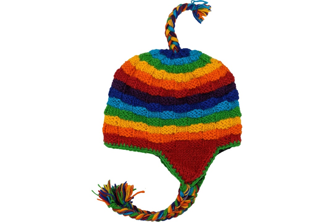 Rainbow Winter Wool Hat Beanie With Ear Cover and Fleece Lined Hand ...