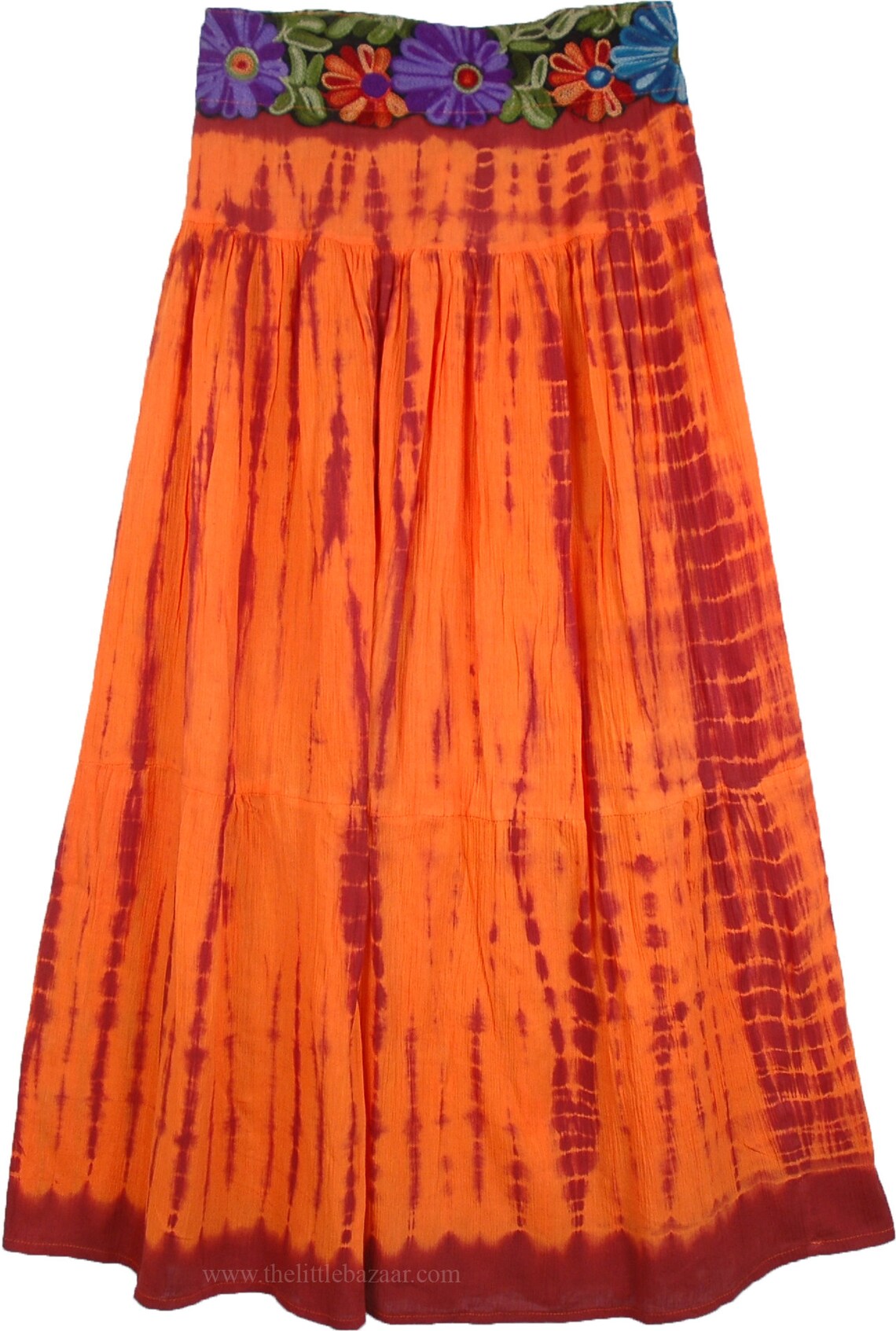 Burning Orange Embroidered Tie Dye Flame Skirt - Etsy