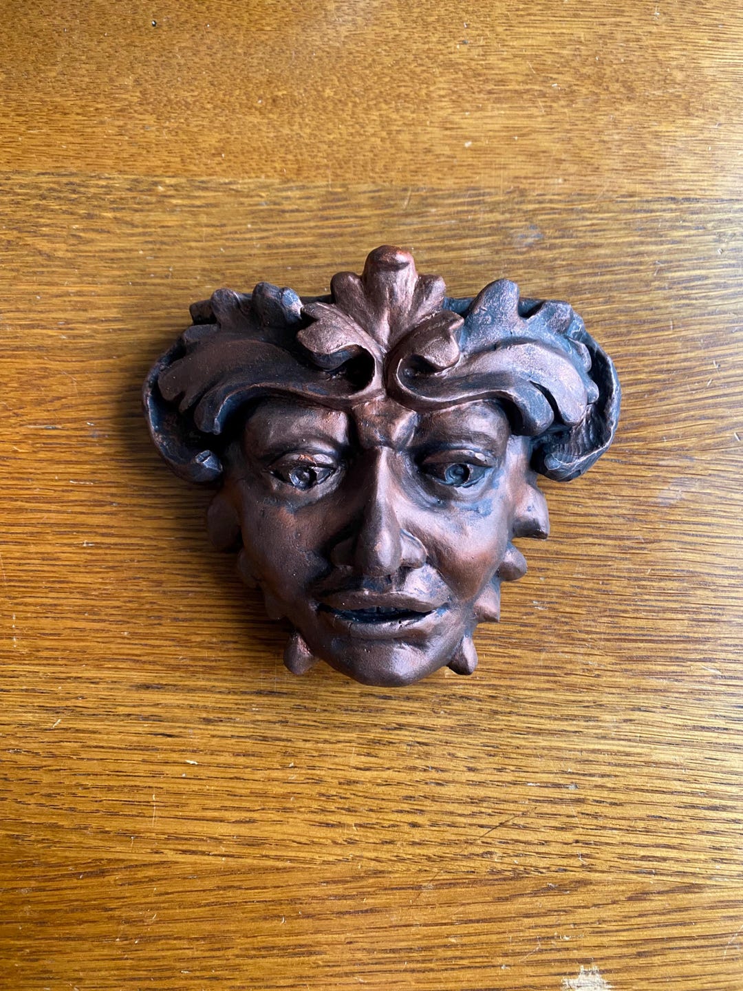 Greenman Wall Mount FOLIATE HEAD Green Man Leaf With Tarnished Copper ...