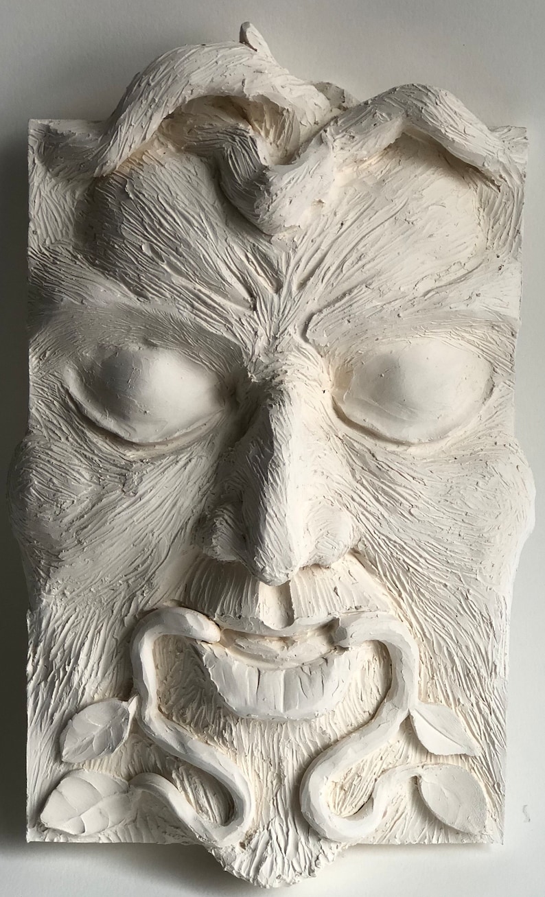 GREEN MAN - Sleeping Foliate Head. Hand Made Ceramic Tile of Pagan ...