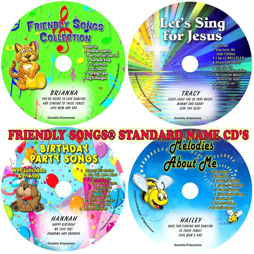 Friendly Songs® Standard Name Personalized Children CD MP3'S 10 Albums ...