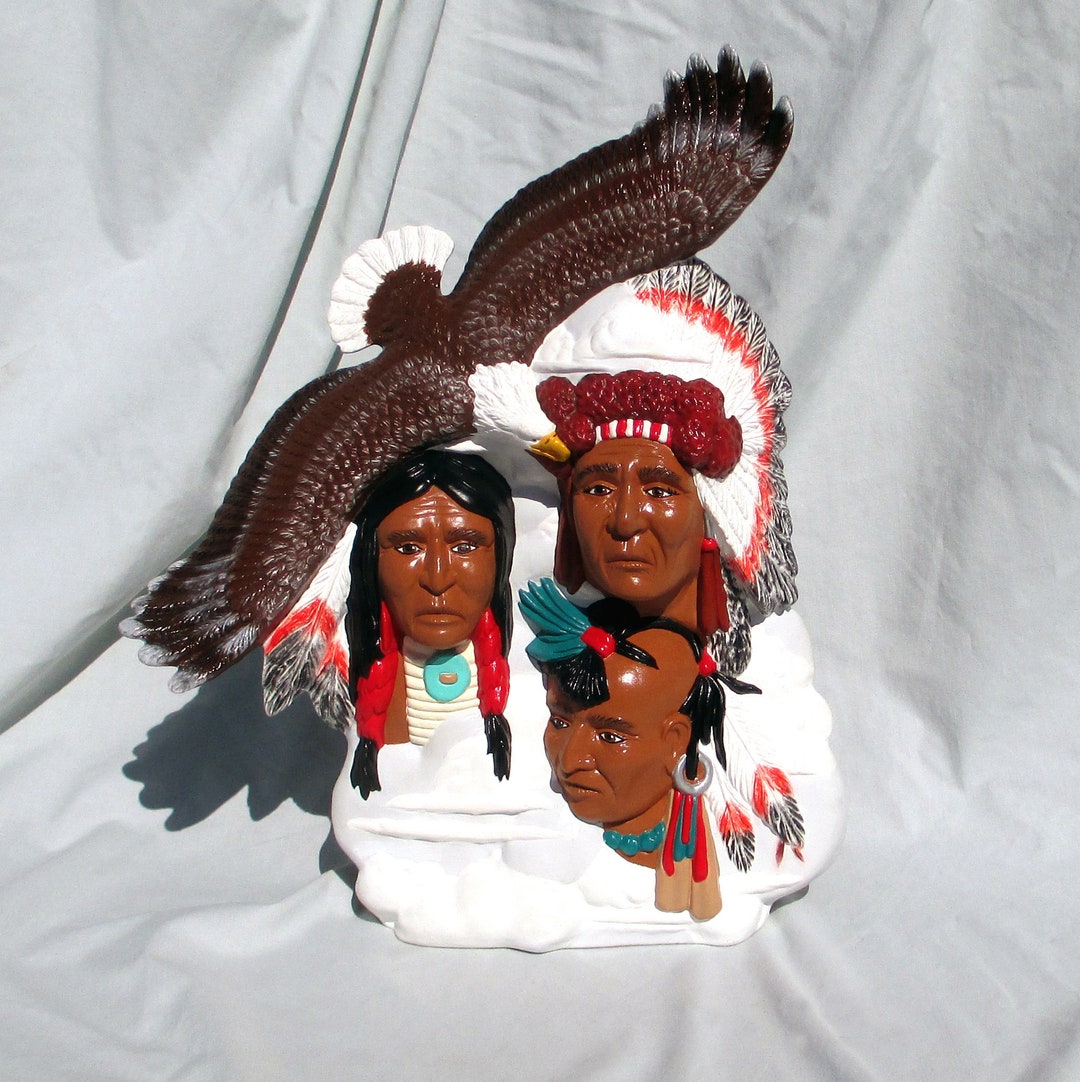 Native American Indian Chalkware Statue Warrior Totem Vintage Hand ...