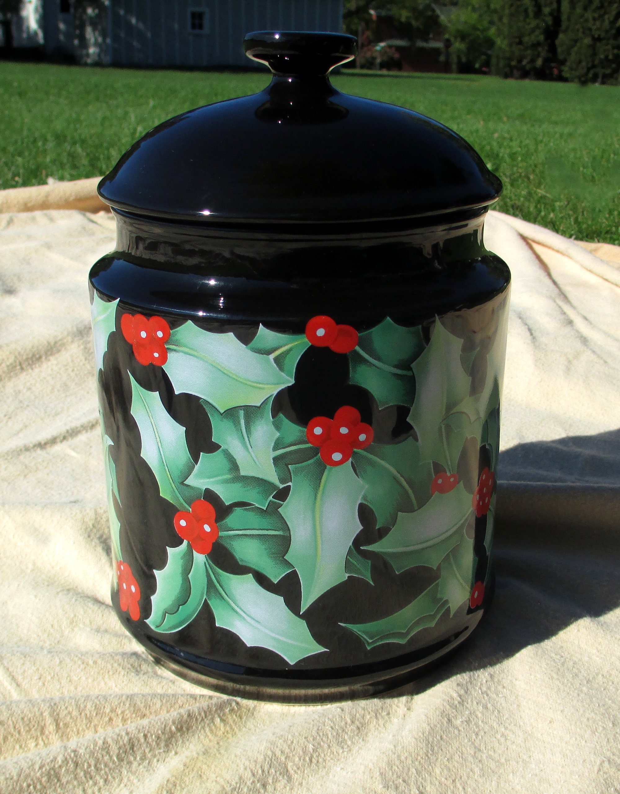 Vintage Canister Cookie Jar Dunoon Stoneware Holiday Holly - Etsy