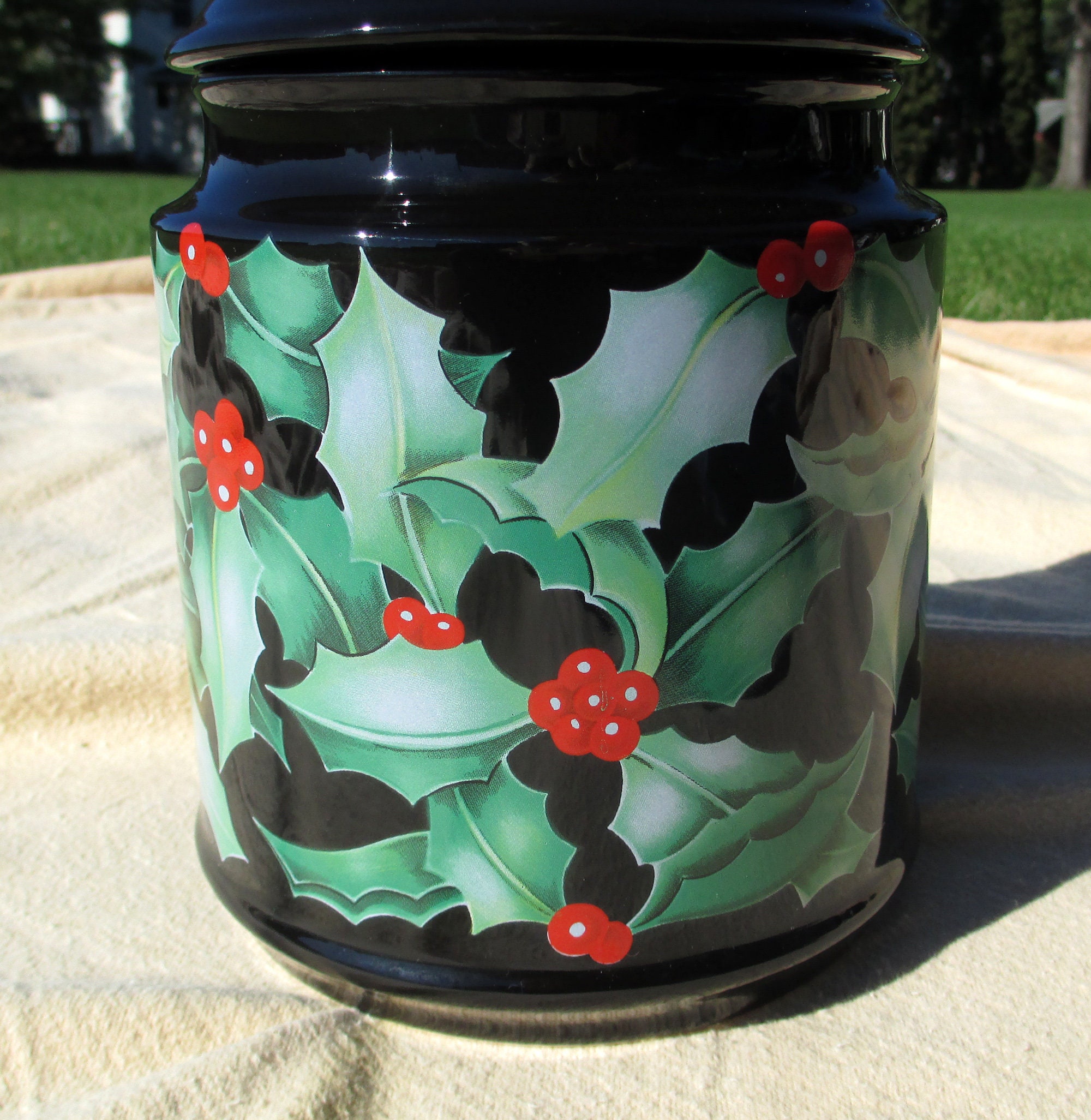 Vintage Canister Cookie Jar Dunoon Stoneware Holiday Holly - Etsy