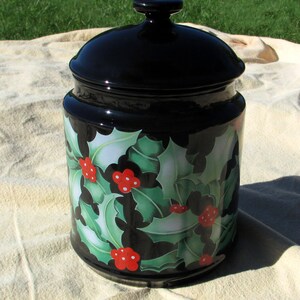 Vintage Canister Cookie Jar Dunoon Stoneware Holiday Holly Made in ...
