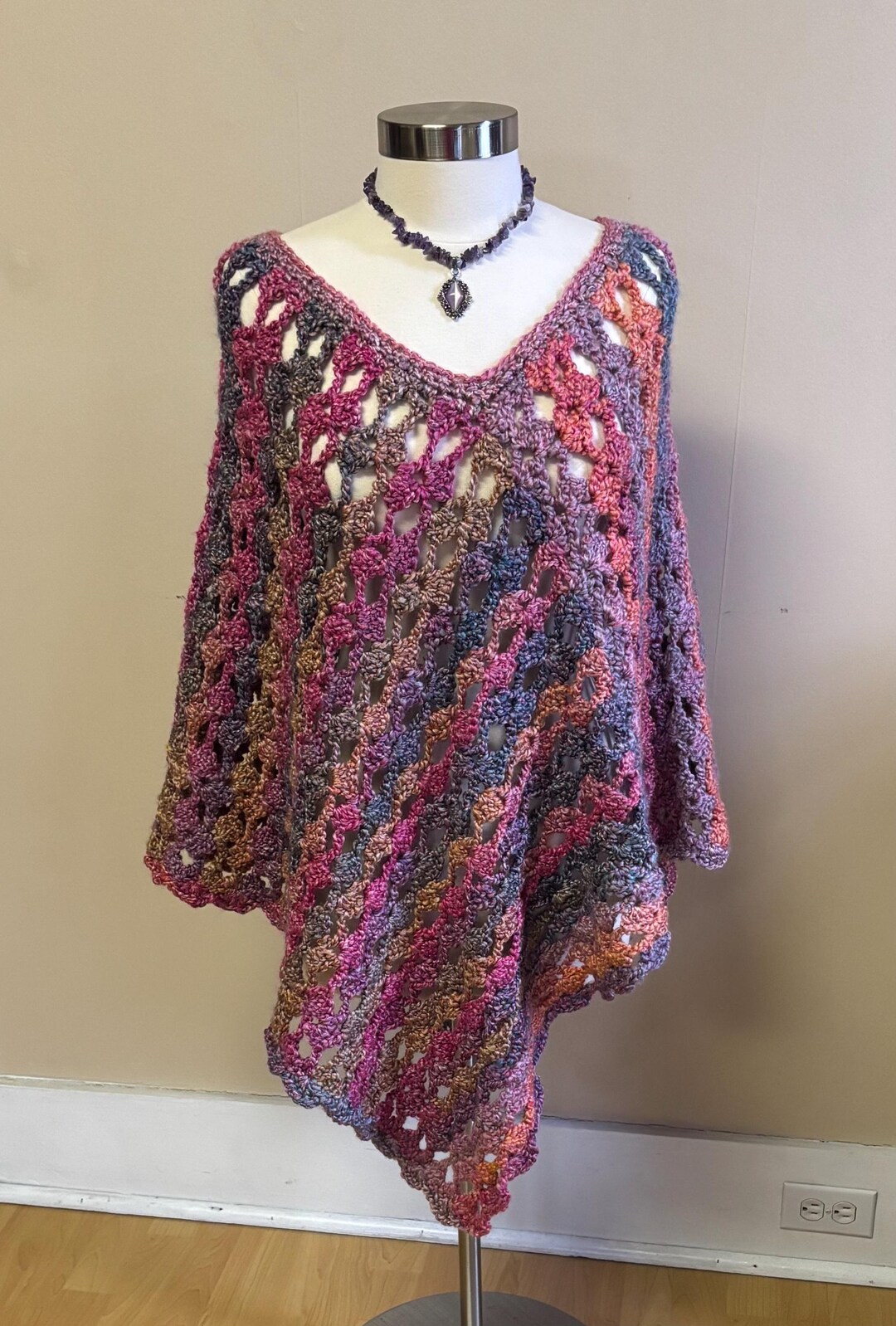 Pink Multi Poncho, Pink Crochet Poncho, Pink and Purple Poncho, Crochet ...