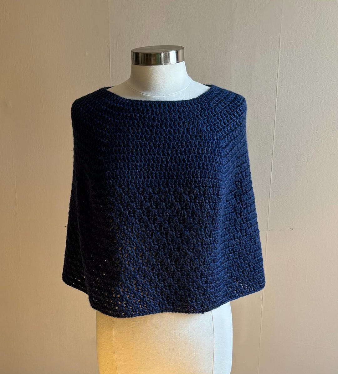 Navy Blue Crochet Poncho, Navy Blue Pullover Poncho, Crochet Poncho ...