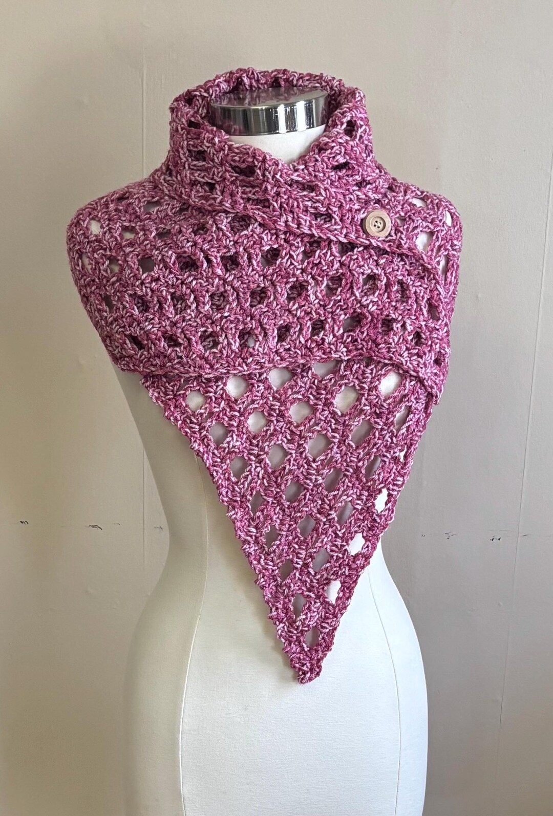 Pink Crochet Buttoned Scarf, Pink Crochet Scarf, Pink Women’s Scarf ...