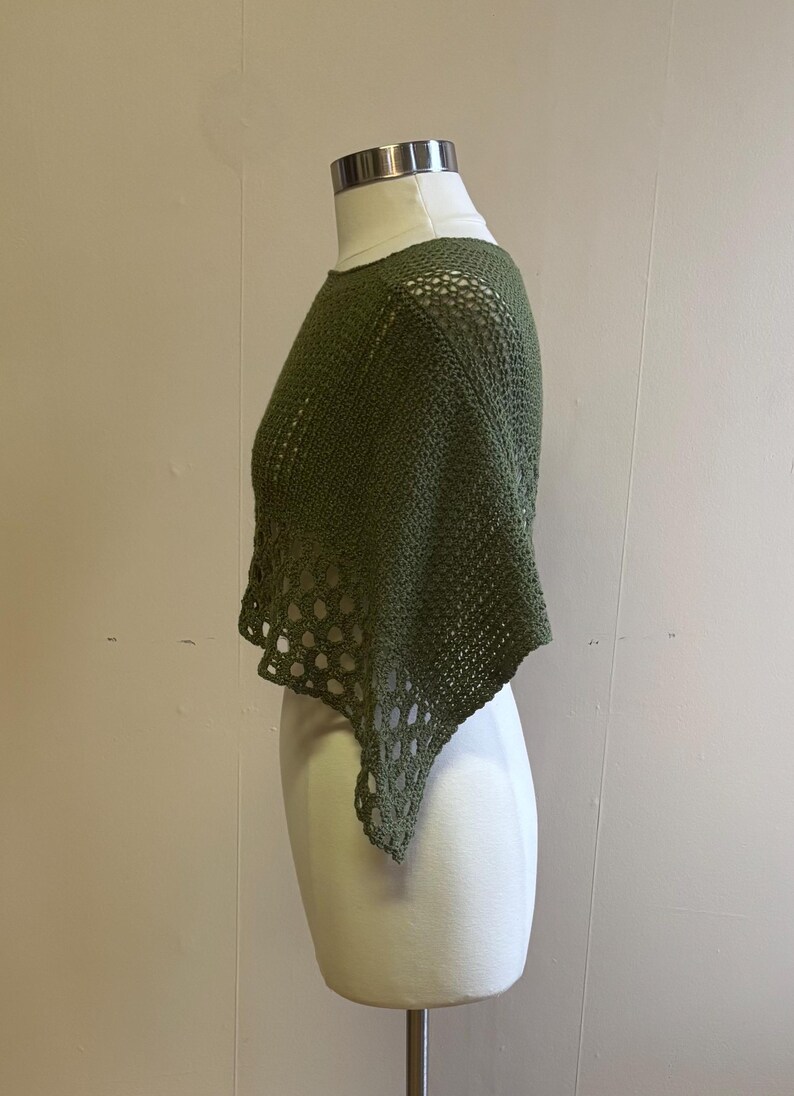 Olive Green Crochet Poncho, Green Cropped Poncho, Green Crochet Poncho ...