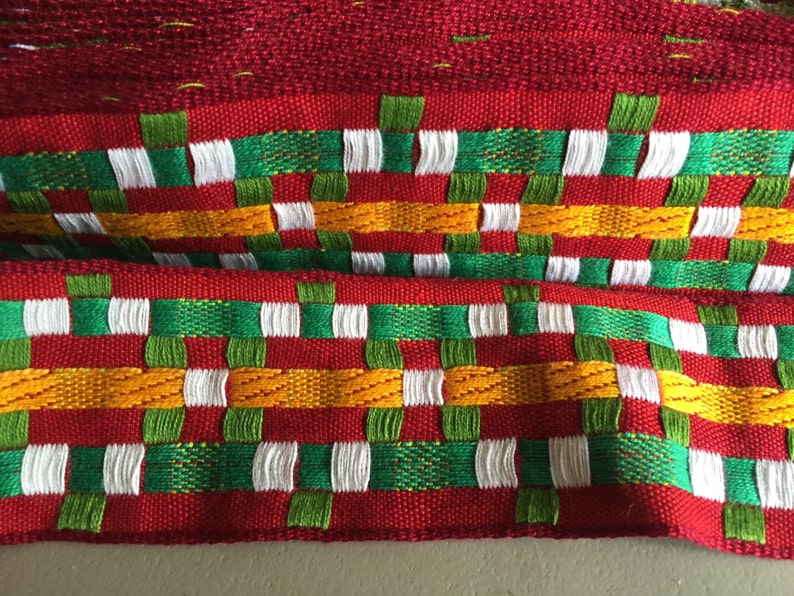 Vintage 100% Cotton Heavy "basket Weave" Ribbon, Red, Green, White and ...