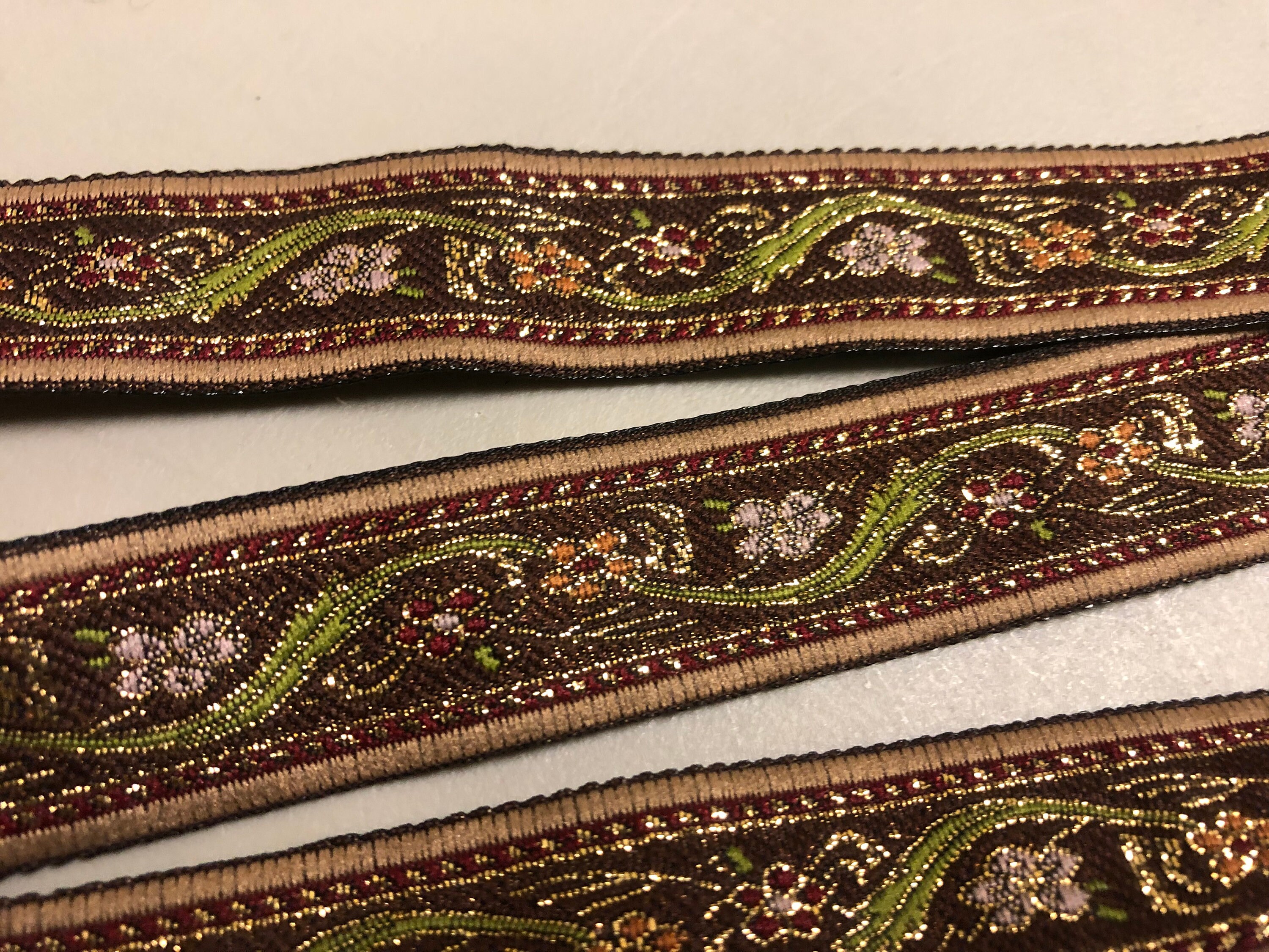 Floral Brocade Ribbon, an Amazing Color Range of Brown With Olive Green ...