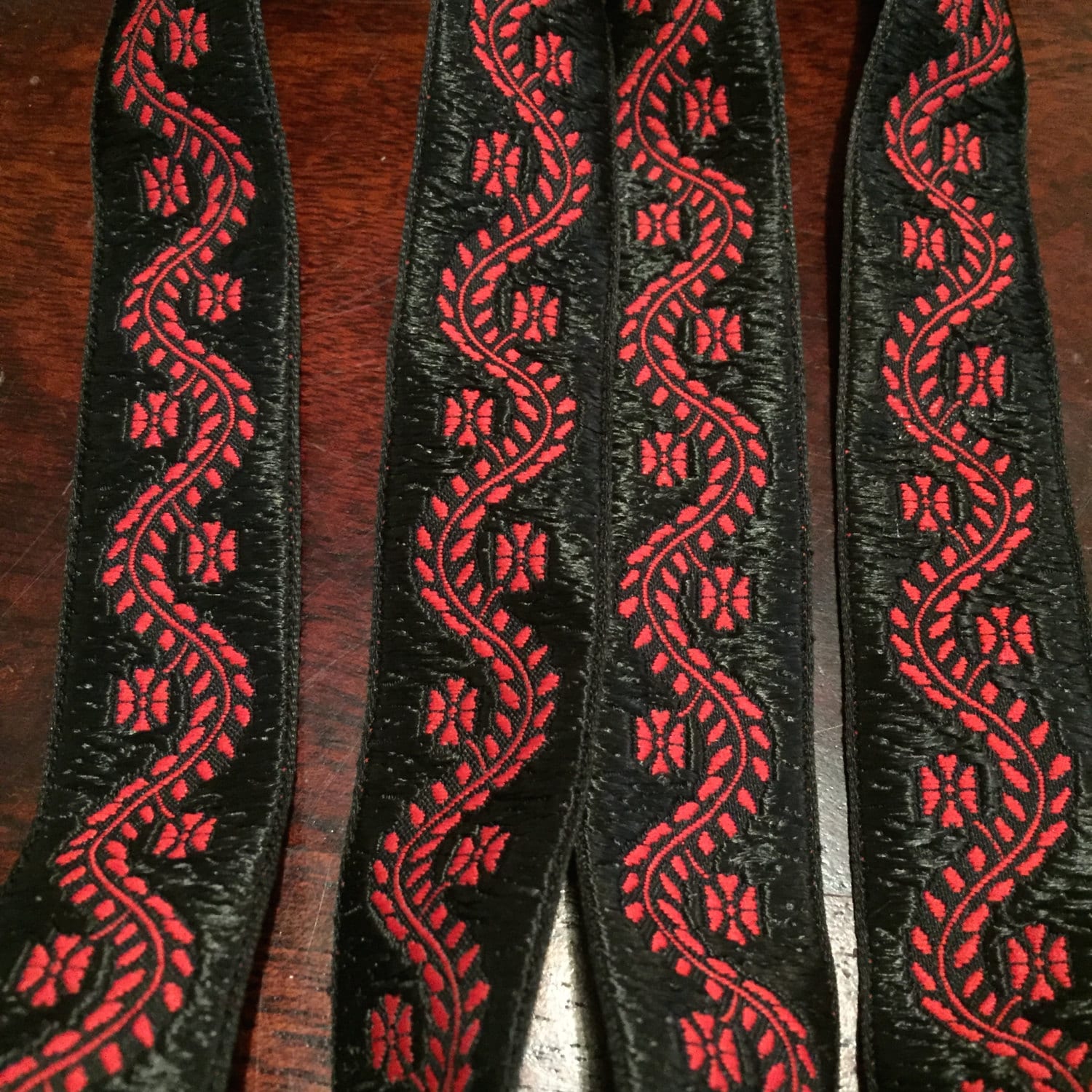 Red on Black Paisley Brocade Ribbon Made in Germany Black - Etsy
