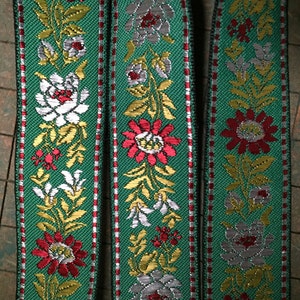 Vintage Floral Brocade Ribbon Red, Yellow and Green From France, 3/4 ...