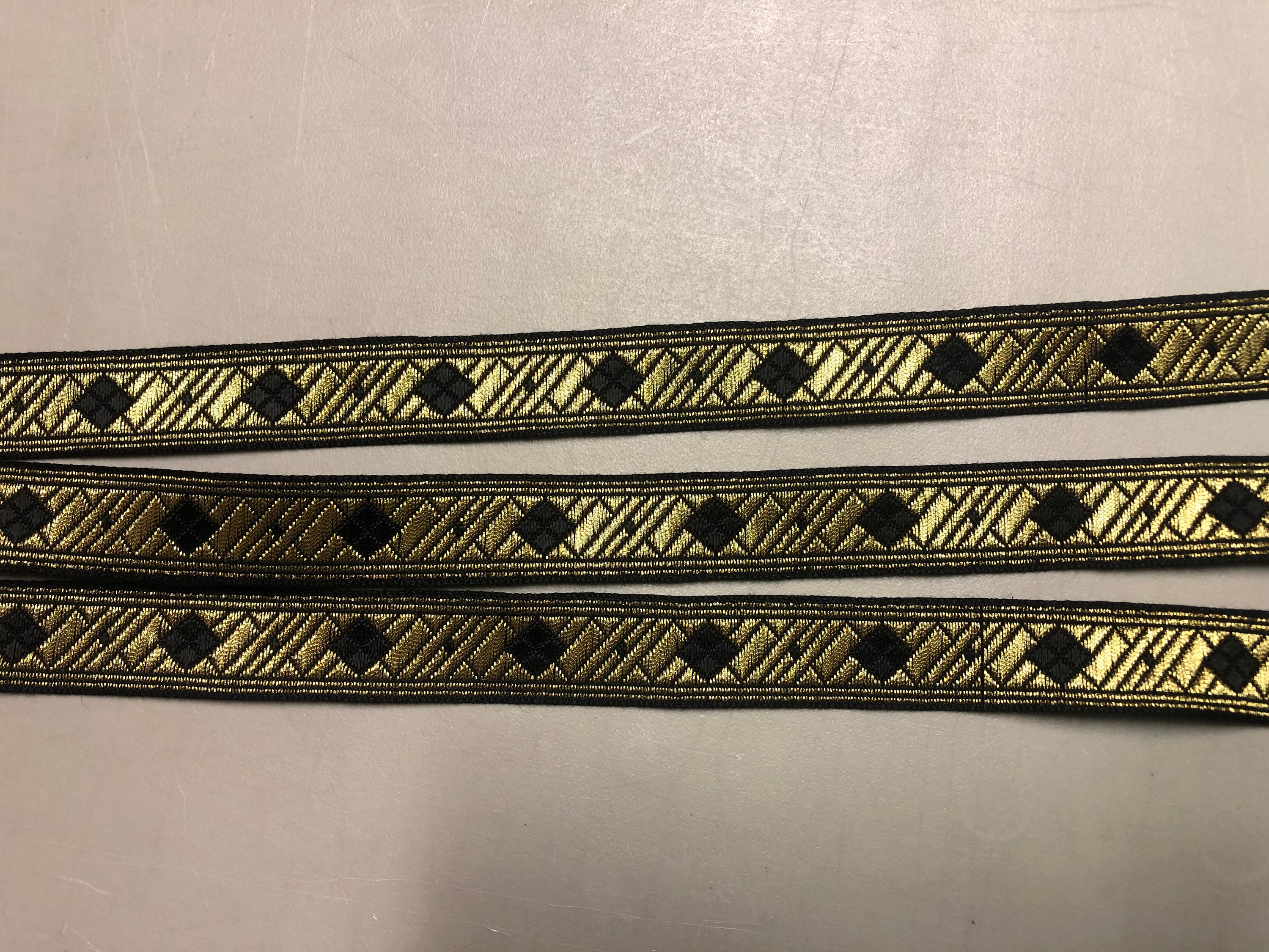 Metallic Ribbon in Gold and Black Geometric Pattern, Made in France ...