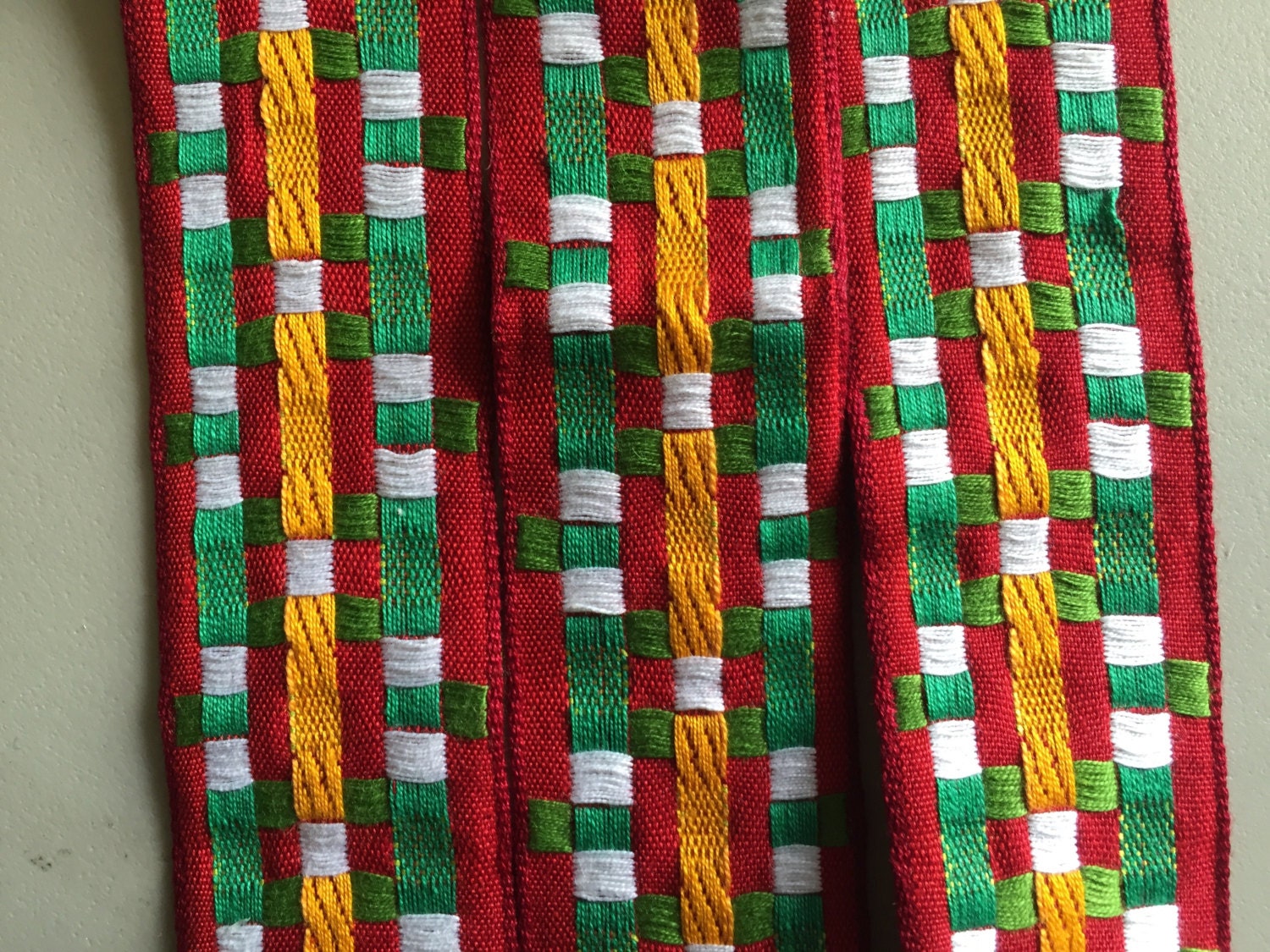 Vintage 100% Cotton Heavy "basket Weave" Ribbon, Red, Green, White and ...