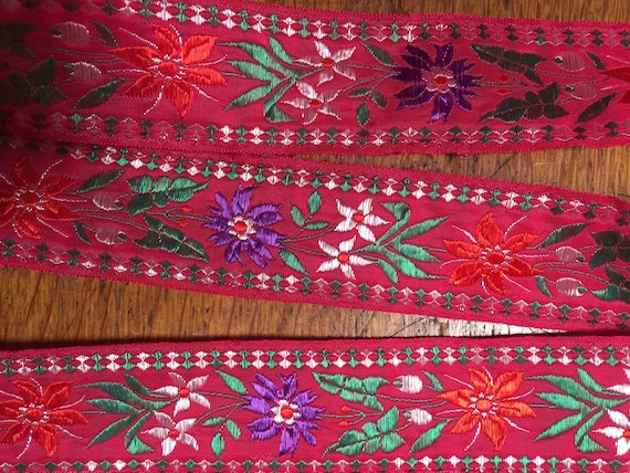 Beautiful Red Floral Ribbon Purple Green and Red Florals Red | Etsy