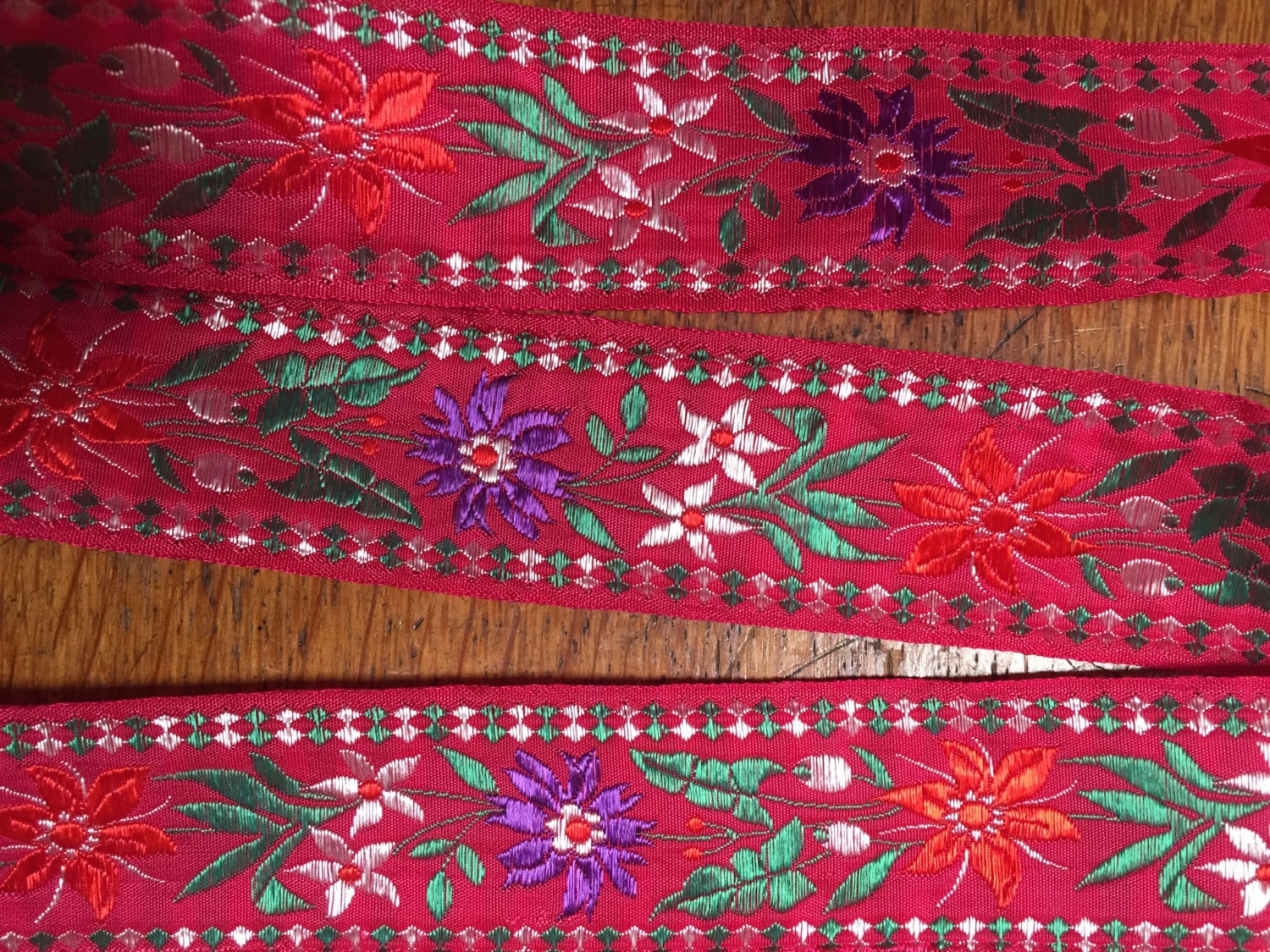 Beautiful Red Floral Ribbon Purple Green and Red Florals Red | Etsy