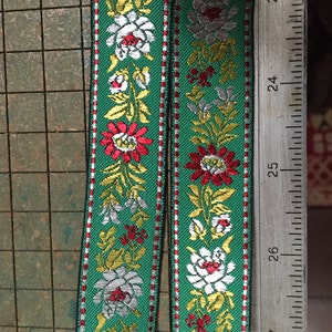 Vintage Floral Brocade Ribbon Red, Yellow and Green From France, 3/4 ...