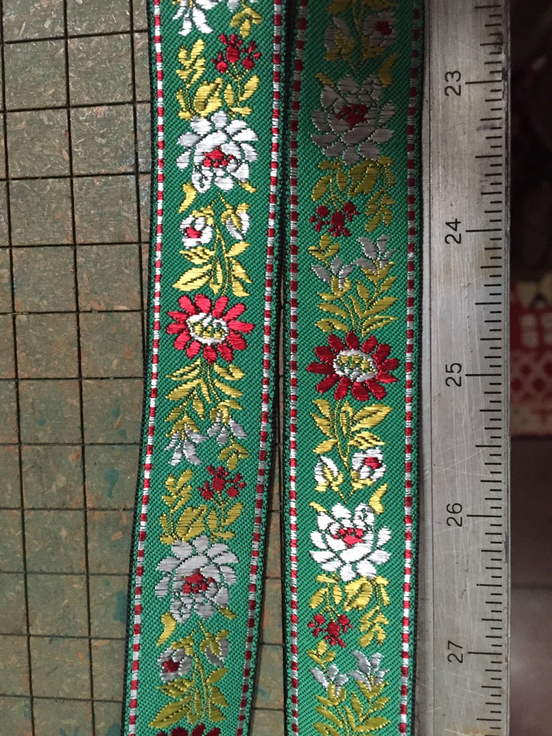 Vintage Floral Brocade Ribbon Red Yellow and Green From - Etsy