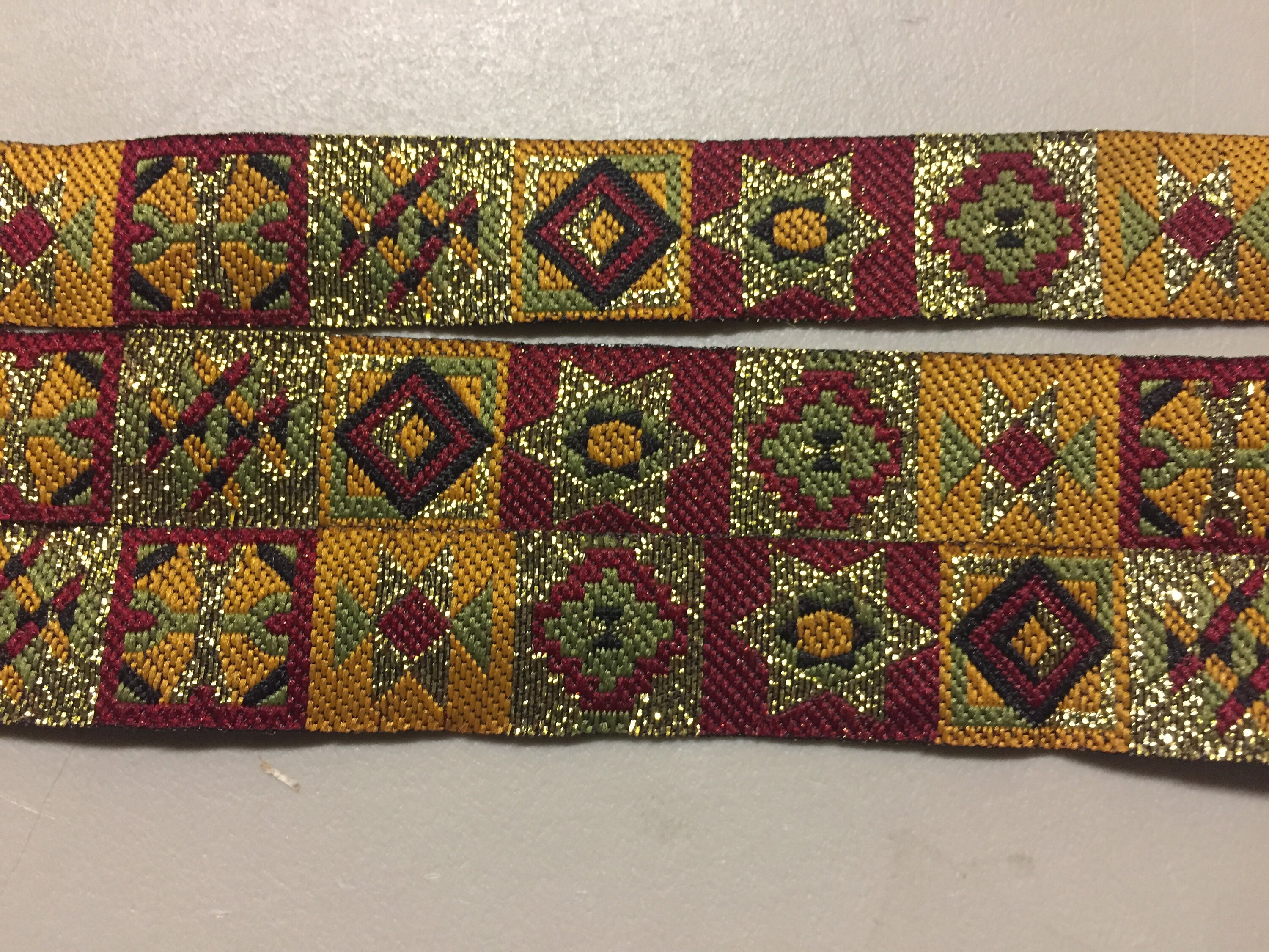 Ribbon with Square Geometric Pattern Deep Red Metallic Gold | Etsy