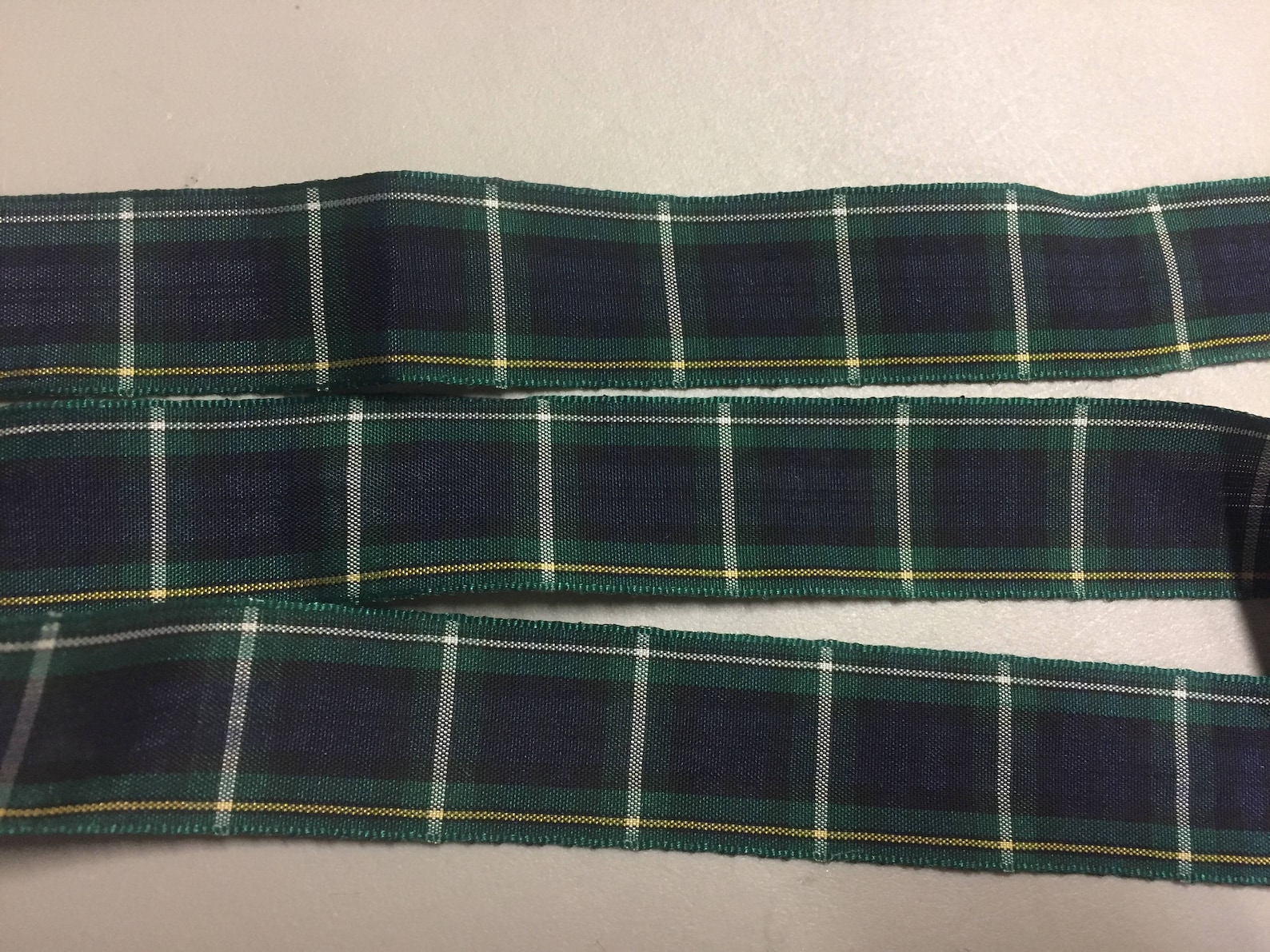Plaid Taffeta Ribbon Navy Blue Green and White With a Yellow - Etsy