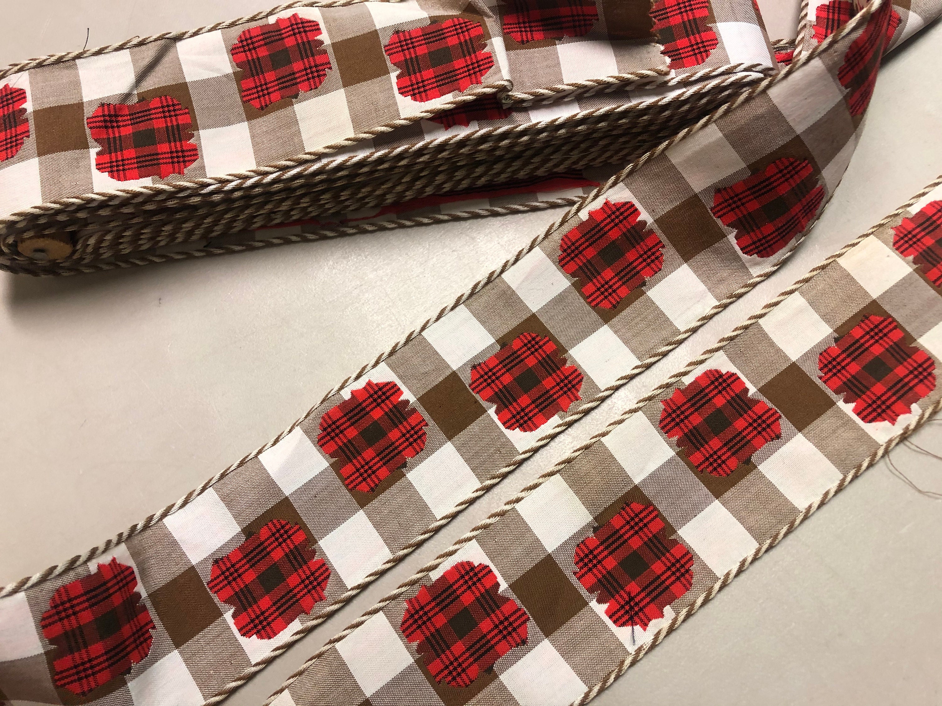 Vintage Cotton Plaid Ribbon From France, 2 1/8 Inch Brown and White ...