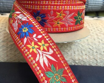 Beautiful Red Floral Ribbon Purple Green and Red Florals Red | Etsy