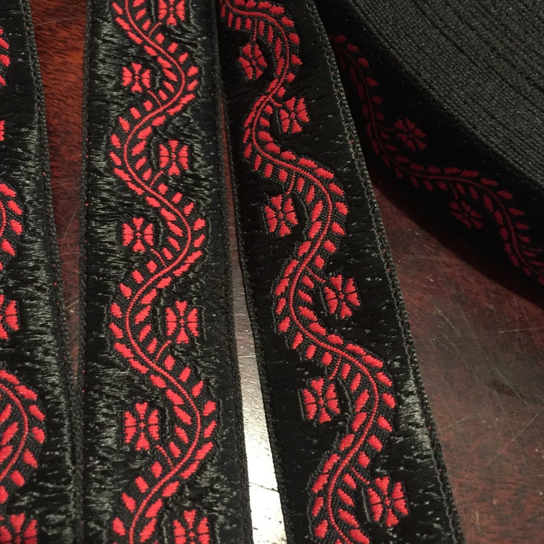 Red on Black Paisley Brocade Ribbon Made in Germany Black - Etsy