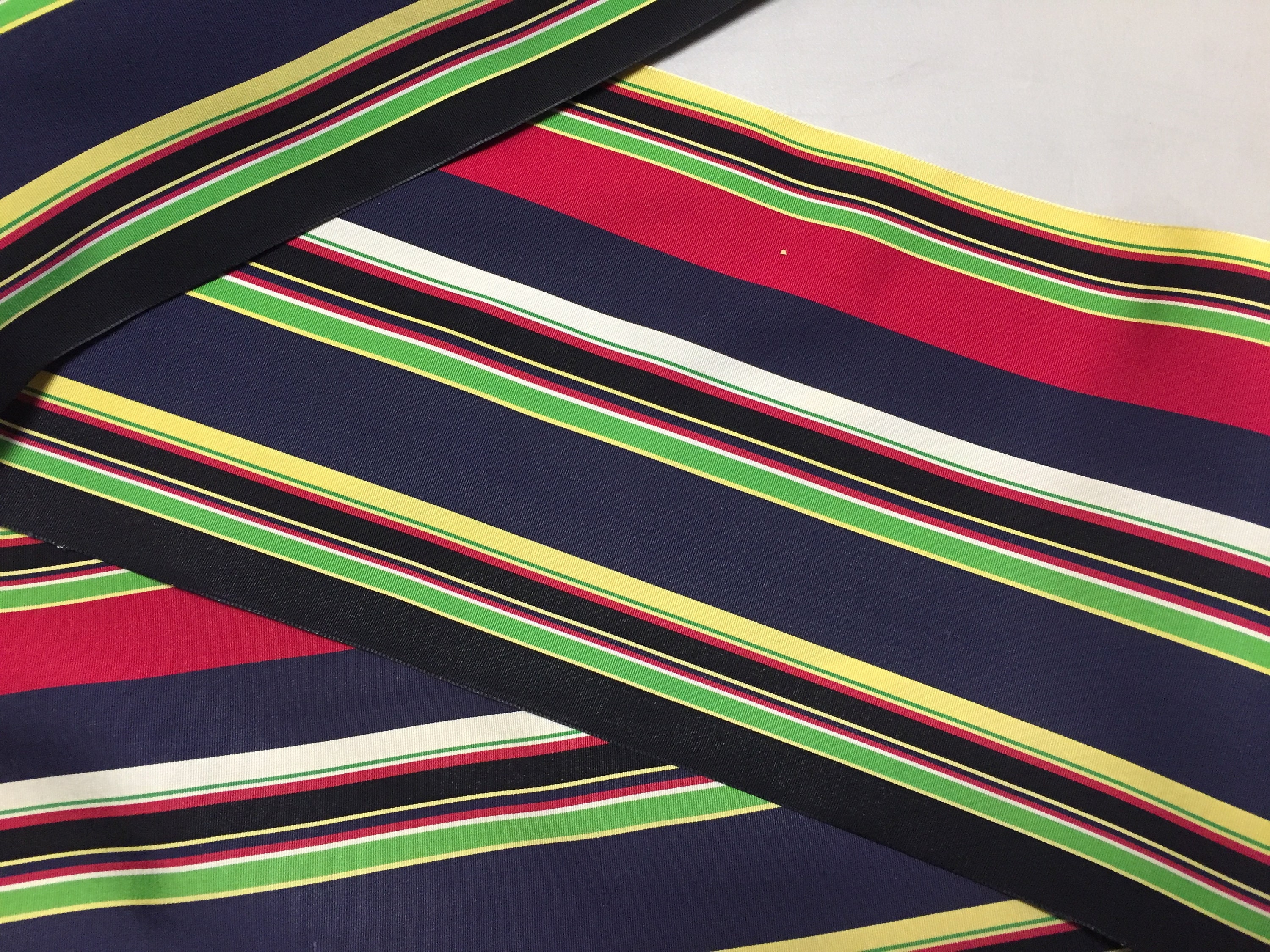 Vintage French Striped Taffeta Ribbon, Blue, Yellow, Red, Green and ...