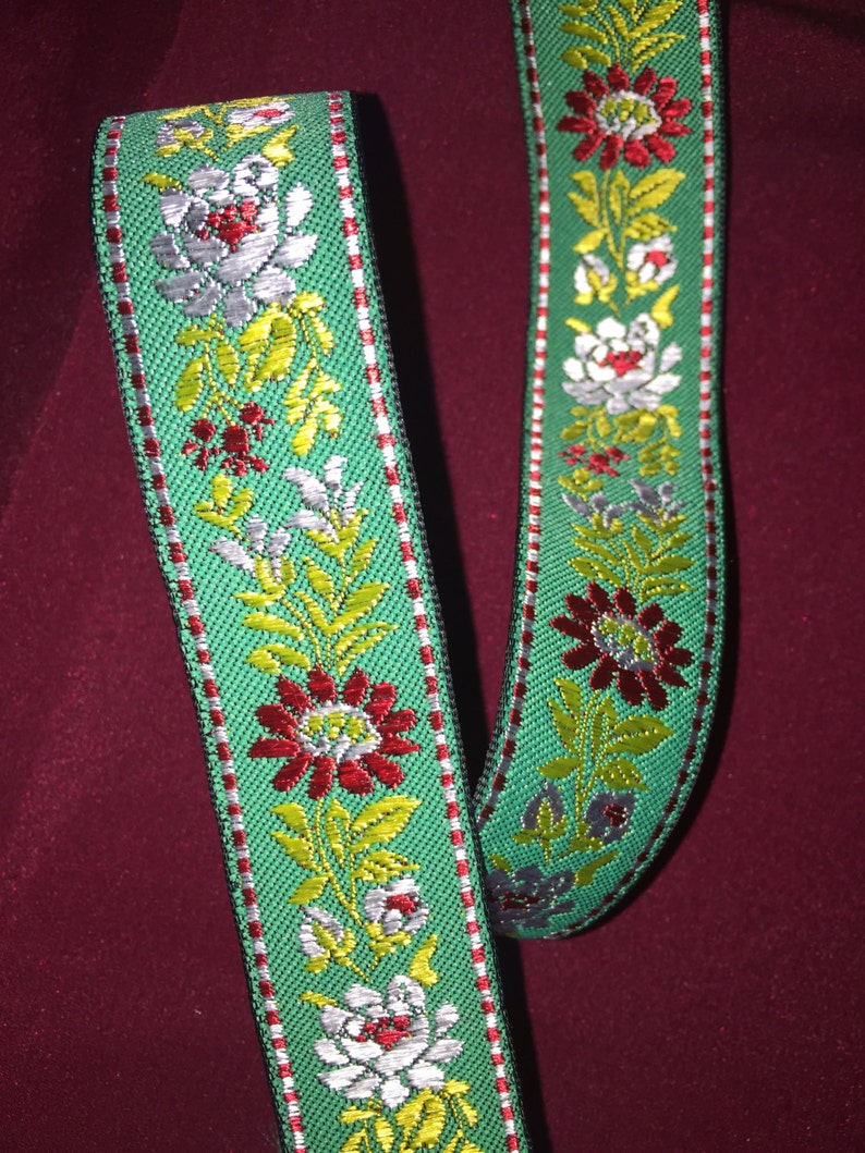 Vintage Floral Brocade Ribbon Red Yellow and Green From - Etsy