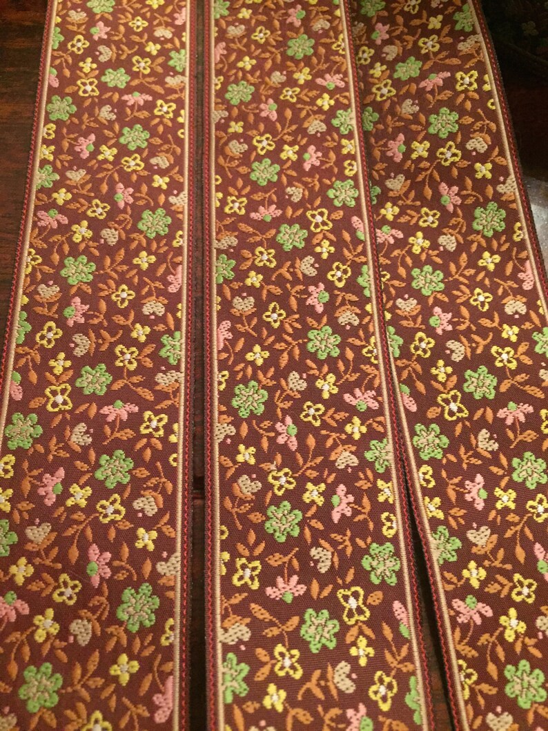 Vintage Woven Floral Jacquard Ribbon, 1 1/2 Inches Wide, Brown ...