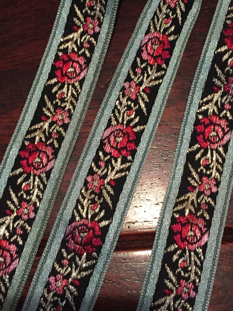 French Floral Jacquard Ribbon Black Background With Pinks - Etsy