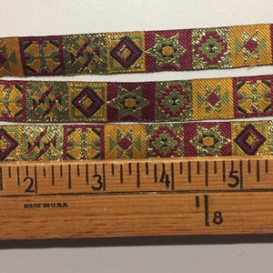 Ribbon With Square Geometric Pattern, Deep Red, Metallic Gold, Yellow ...