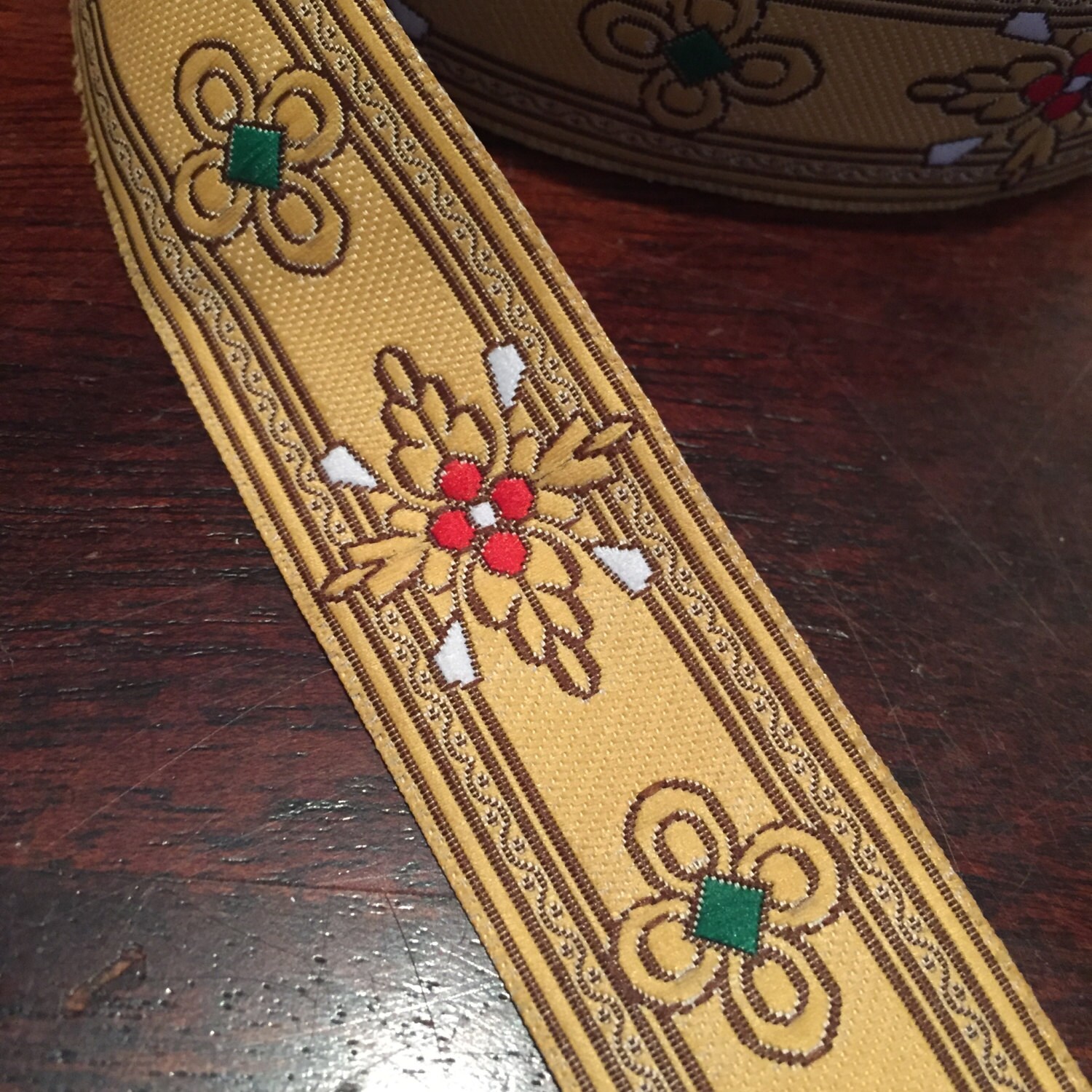 Embroidered Jewel Pattern Ribbon 1 1/8 Inches Red Green and | Etsy