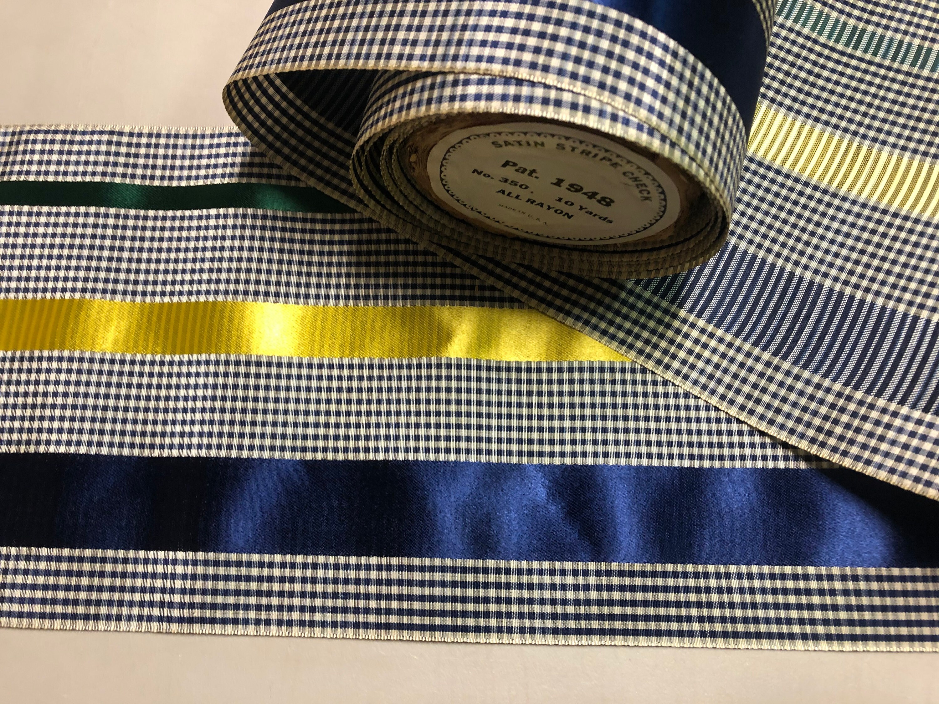 Vintage Checker Plaid Ribbon in Navy Blue and White Green - Etsy